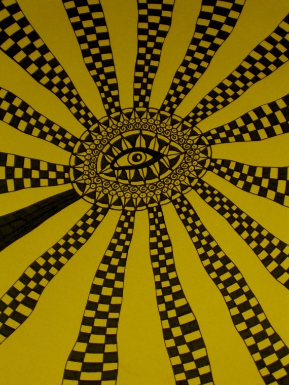 Items similar to Pen and Ink Drawing Checkered Eye on Etsy