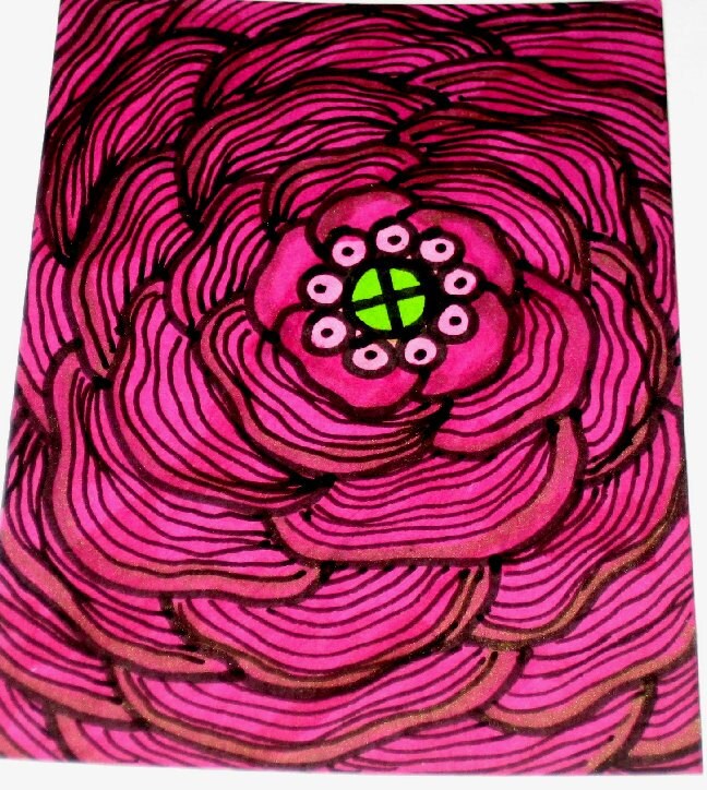 Original Drawing ACEO Big Magenta Flower Design | Etsy