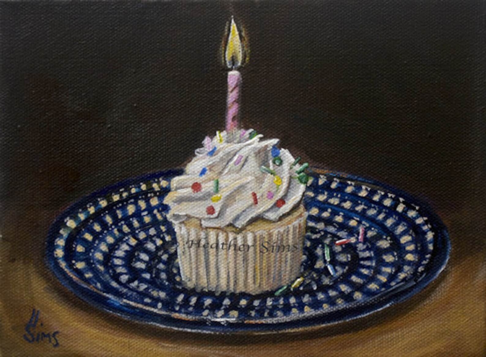 Cupcake Art Still Life Print Polish Pottery Birthday Art | Etsy