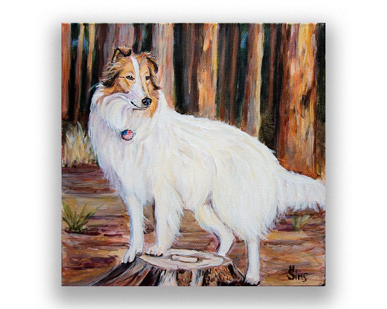 Dog art collie Print for farmhouse decor white rough Collie | Etsy