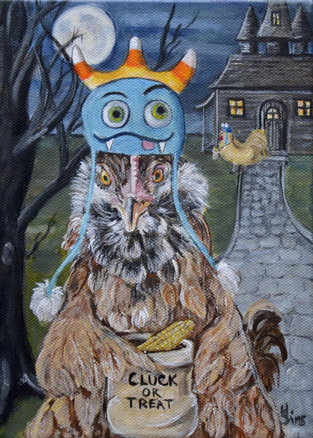 Funny Chicken Art Print, Trick or Treating Humor Chicken Humor Artwork ...