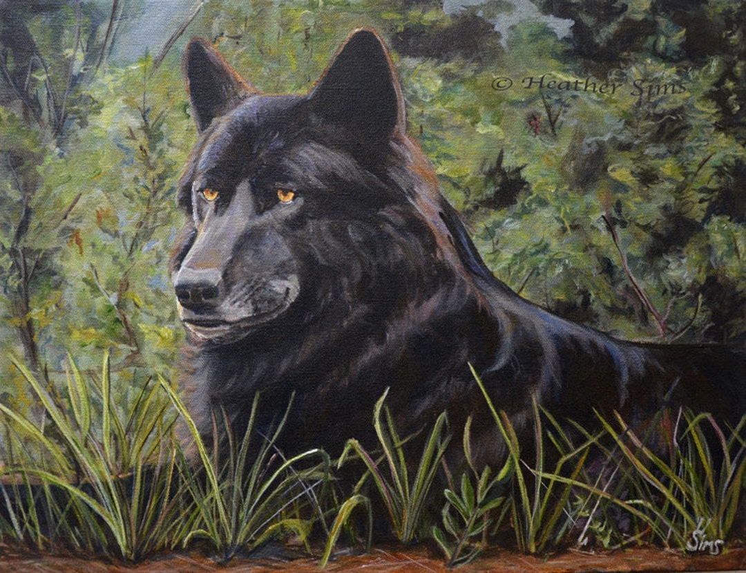 Black Wolf Fine Art Giclee Print, Acrylic Painting Reproduction, Wall ...