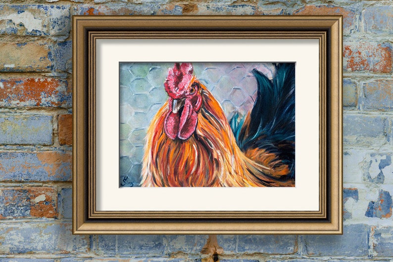 Rooster Fine Art Giclee Print Chicken Decor Painting | Etsy