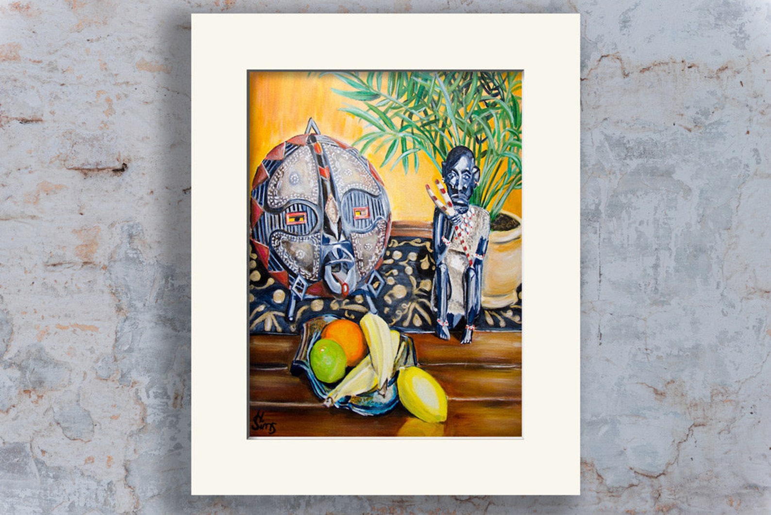 African Mask, Still Life Art Print, Fruit Still Life Art, Colorful Art ...