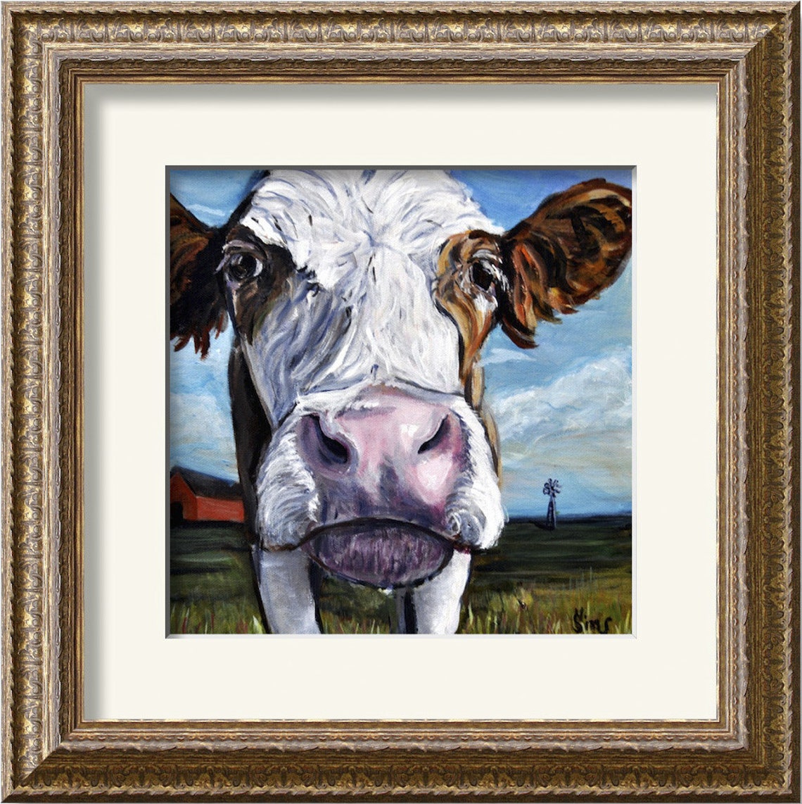 Modern Farmhouse Decor Blue Cow Art Print Cow Painting | Etsy