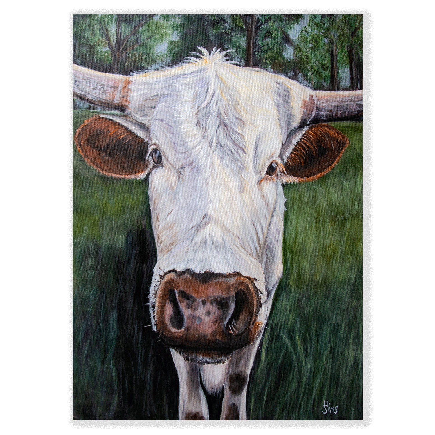 Cute White Texas Longhorn Cow Art Print From Painting for | Etsy