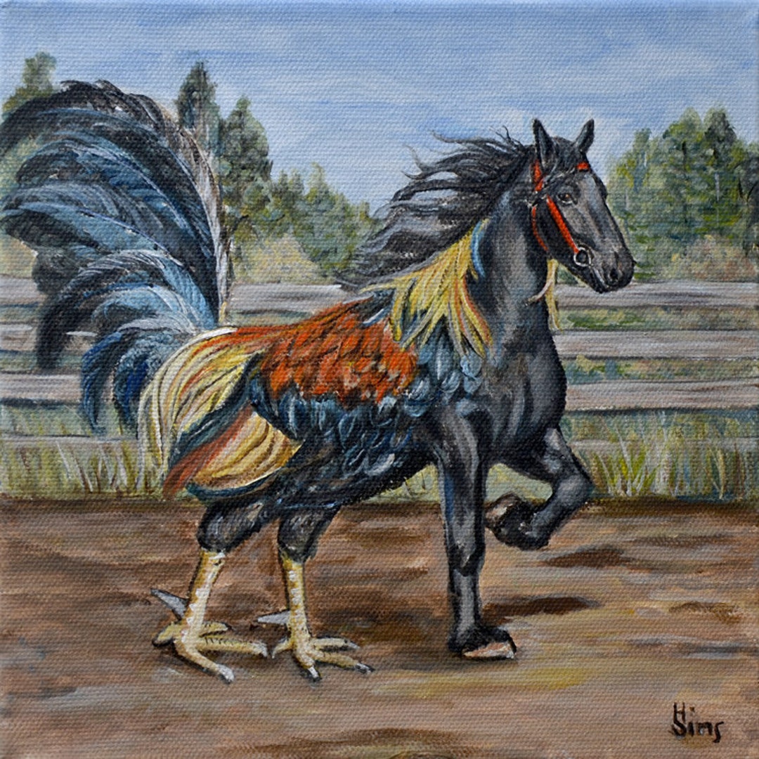Rooster Art Meets Horse Art Giclee Print ,mythical Creatures,greek ...