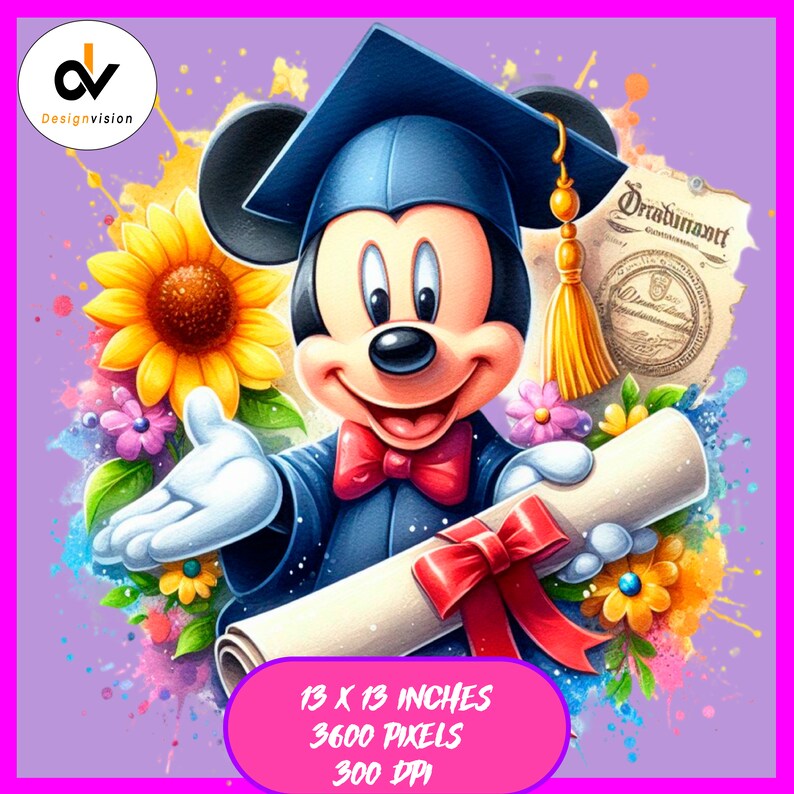 Mickey Mouse Diploma Graduation Watercolor Splash, Clipart Images ...