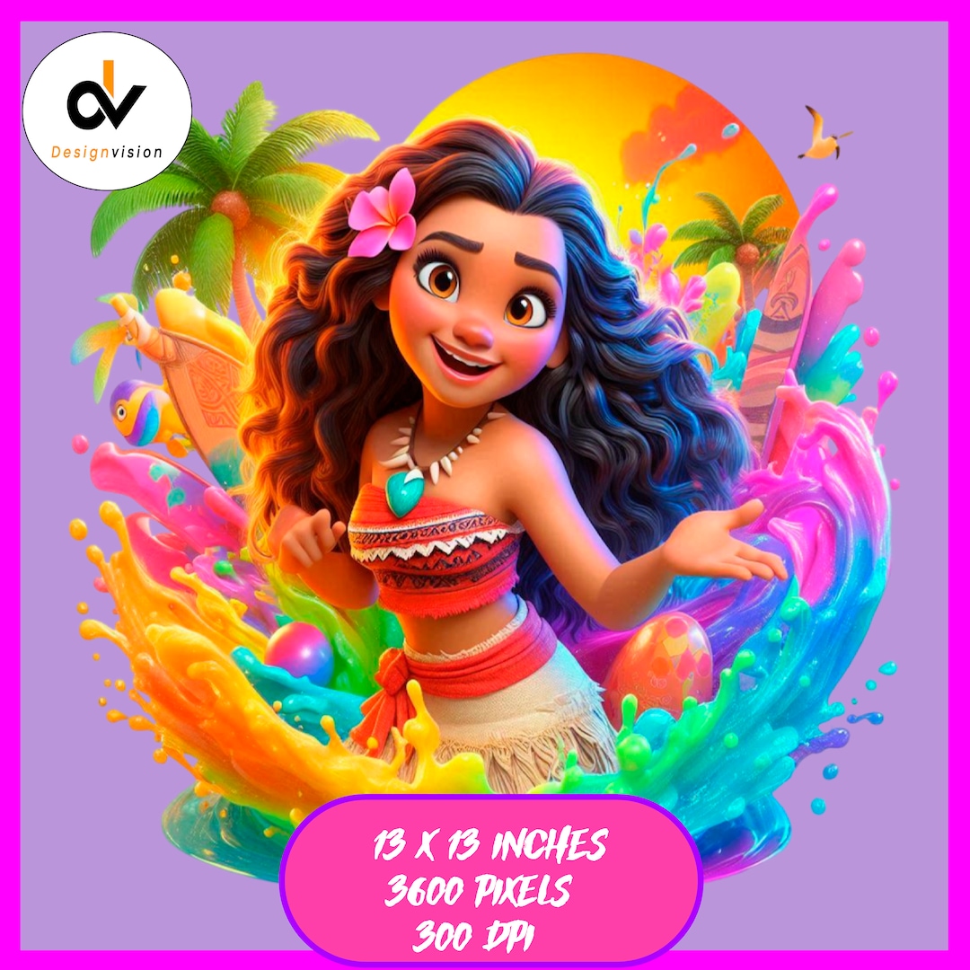 4 PNG Moana Splash Watercolor Digital Design PNG File for Sublimation ...