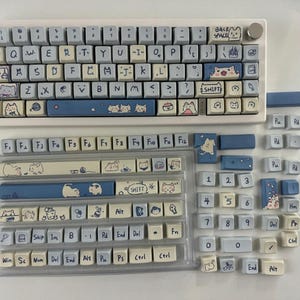 147pcs Cute Cat Keycap Set, Blue and White Keycaps, Animal Keycaps ...