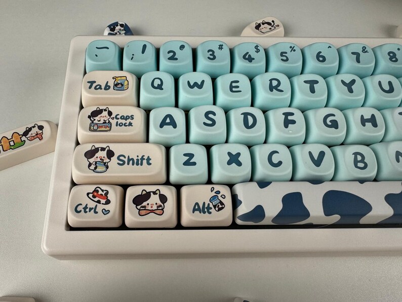 Cute Cow Blue Keycap Set, Milk Cartoon Theme Keycap Set, Mao Profile ...