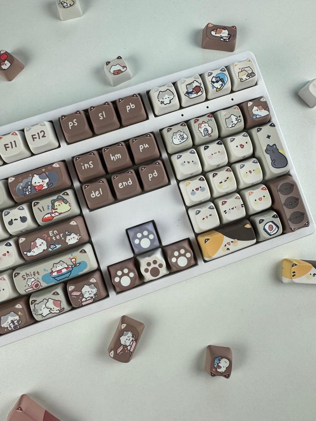 Cute Mocha Cat Keycaps, Cute Cartoon Cat Theme Keycap Set, Cat Keycaps ...