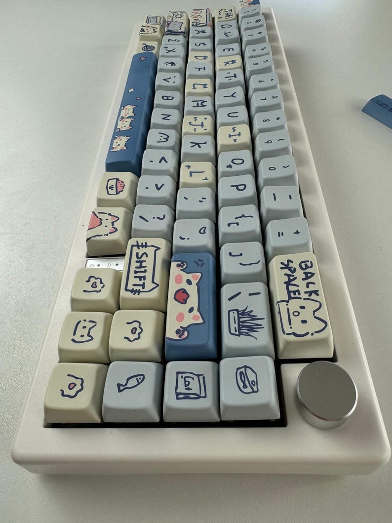 147pcs Cute Cat Keycap Set, Blue and White Keycaps, Animal Keycaps ...