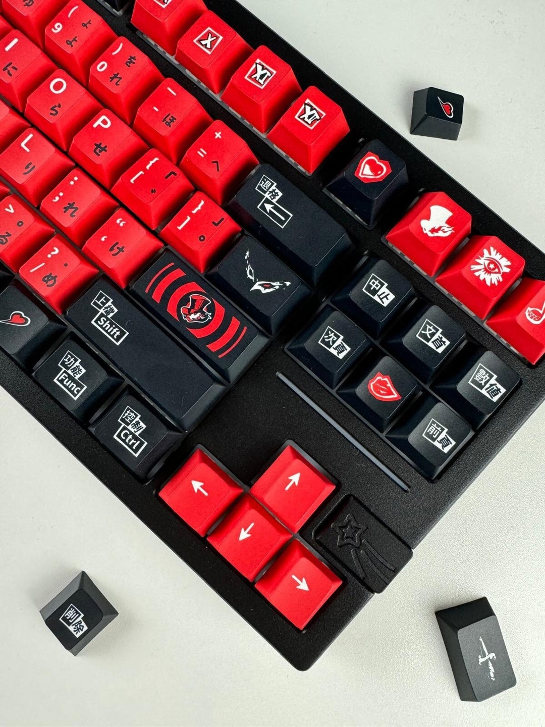 Red Japanese Video Game Theme Keycap Set, Red and Black Keycap Set for ...
