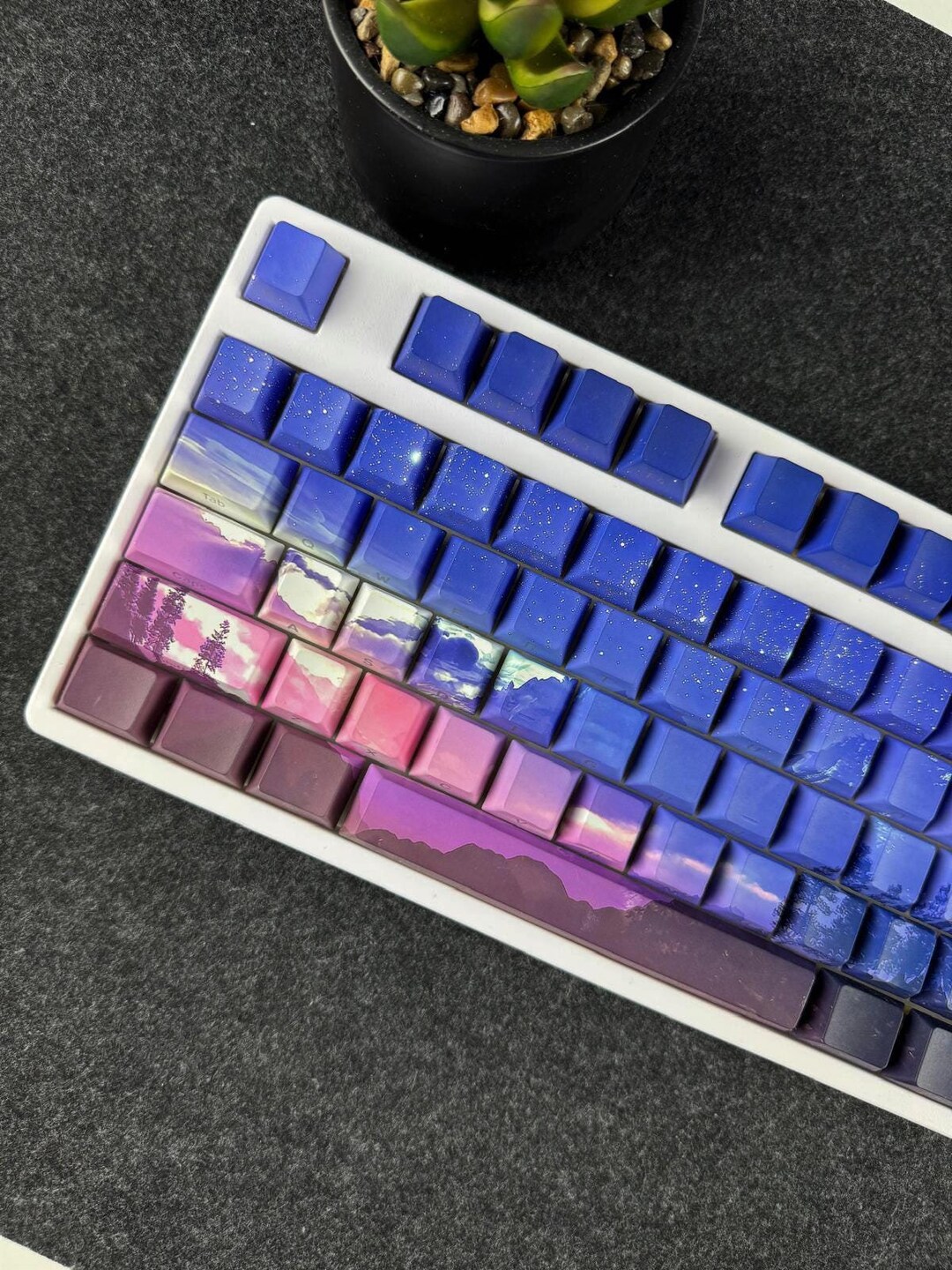Purple Starry Night Backlit Keycap Set, Aurora Side Print Keycap Set ...