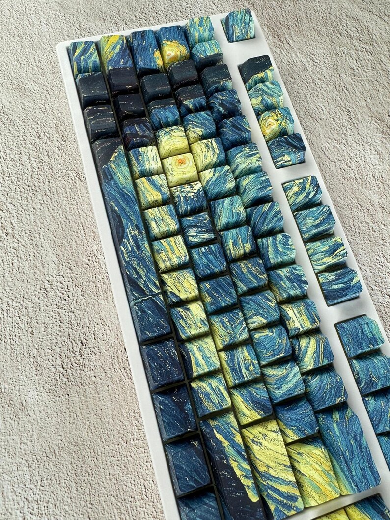 135 Keys Gogh Starry Night Keycap Set, Side Print Backlit Keycaps for ...