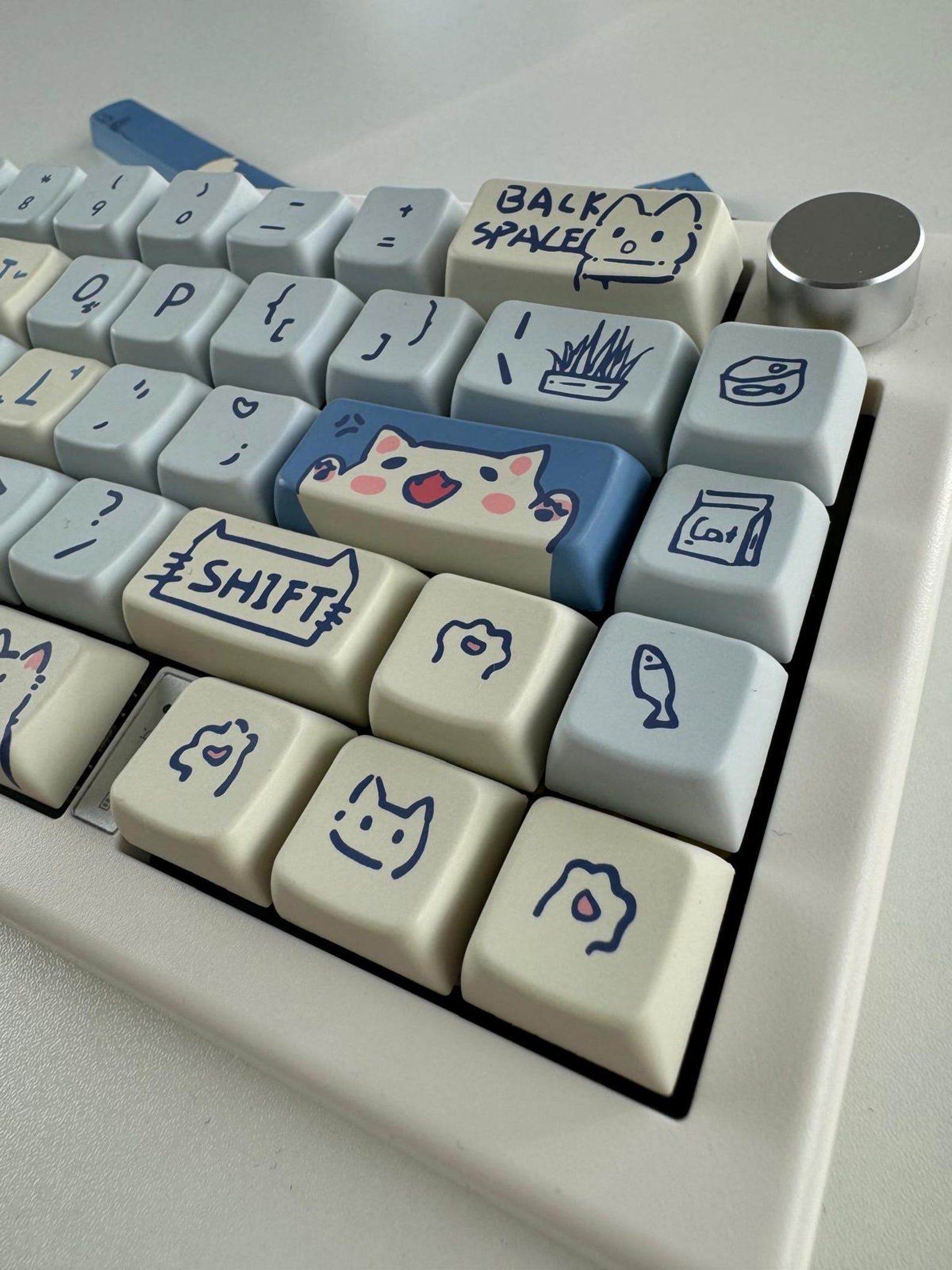 147pcs Cute Cat Keycap Set, Blue and White Keycaps, Animal Keycaps ...