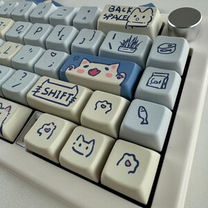 147pcs Cute Cat Keycap Set, Blue and White Keycaps, Animal Keycaps ...
