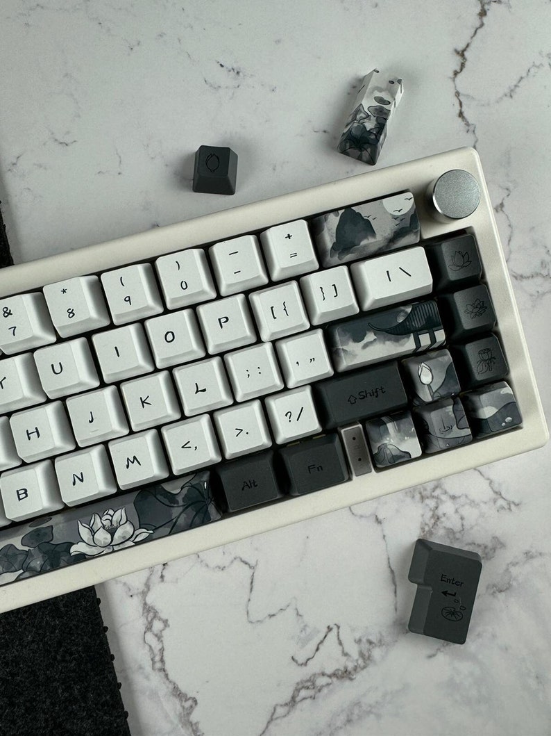 140 Keys Ink Lotus Blossom Keycap Set, Japanese Style Keycaps, Keycaps ...