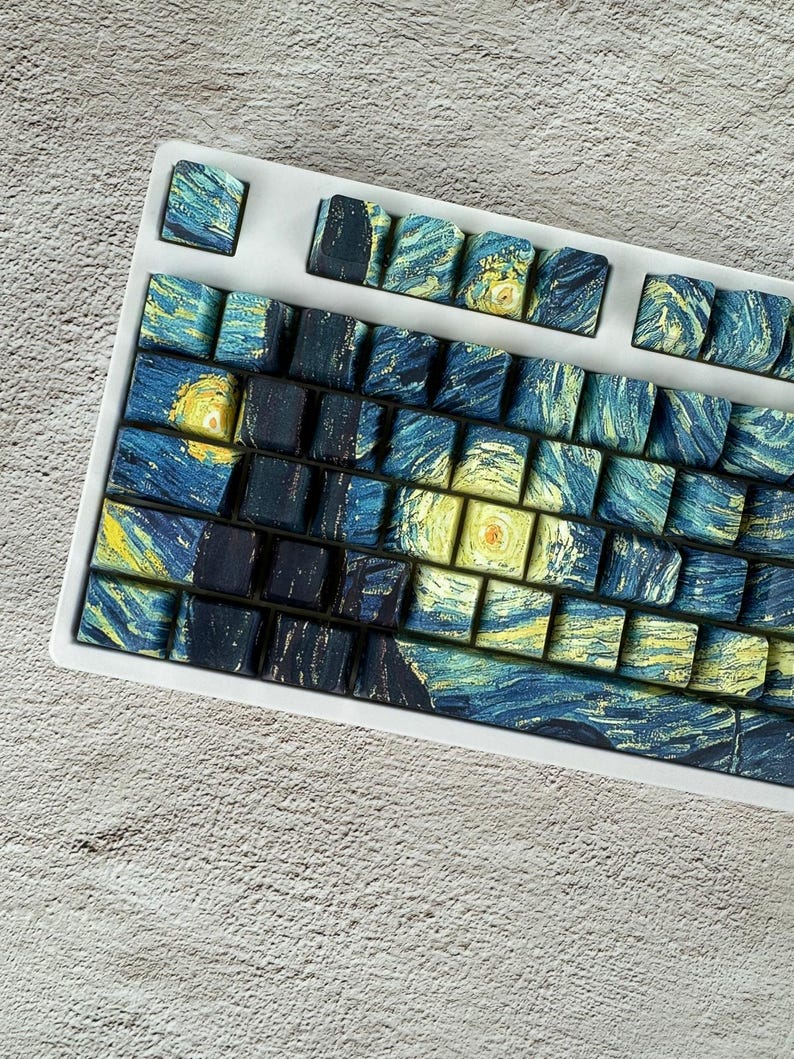 135 Keys Gogh Starry Night Keycap Set, Side Print Backlit Keycaps for ...