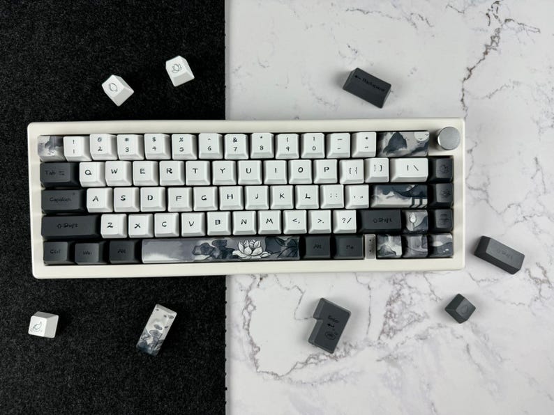 140 Keys Ink Lotus Blossom Keycap Set, Japanese Style Keycaps, Keycaps ...