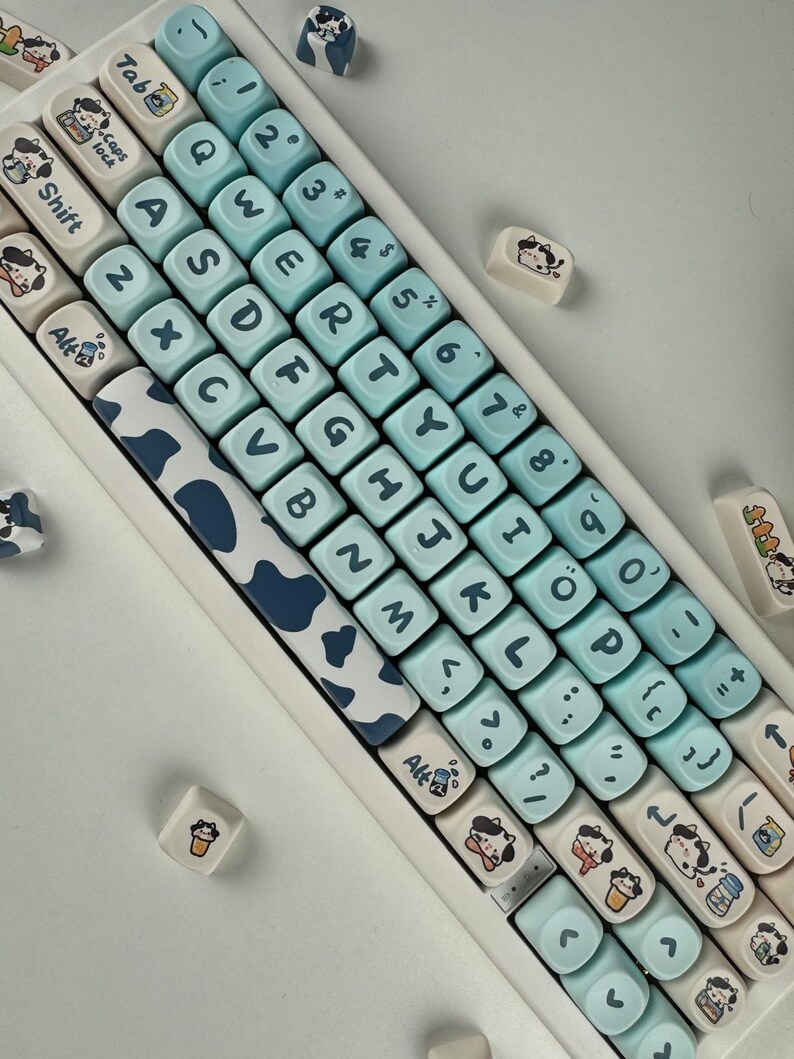 Cute Cow Blue Keycap Set, Milk Cartoon Theme Keycap Set, Mao Profile ...
