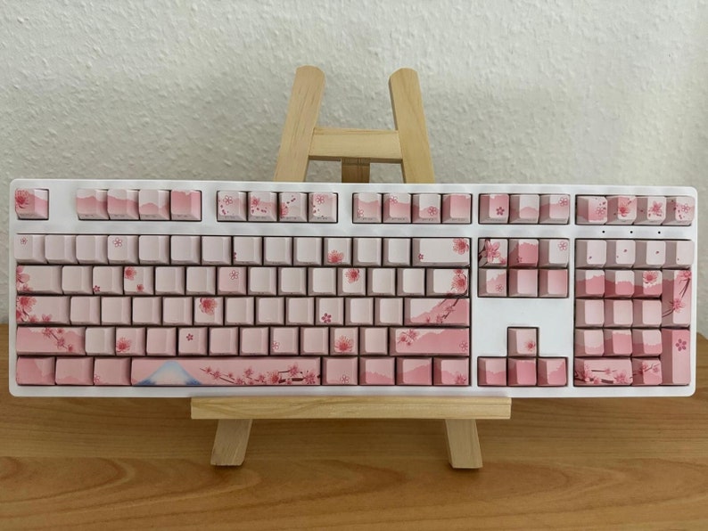 Pink Japanese Cherry Blossom Keycaps, Backlit Side Print Keycap Set ...