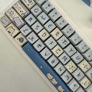 147pcs Cute Cat Keycap Set, Blue and White Keycaps, Animal Keycaps ...