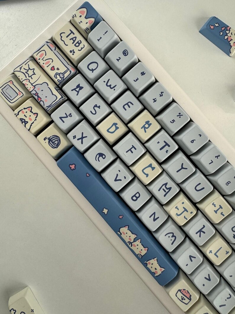 147pcs Cute Cat Keycap Set, Blue and White Keycaps, Animal Keycaps ...