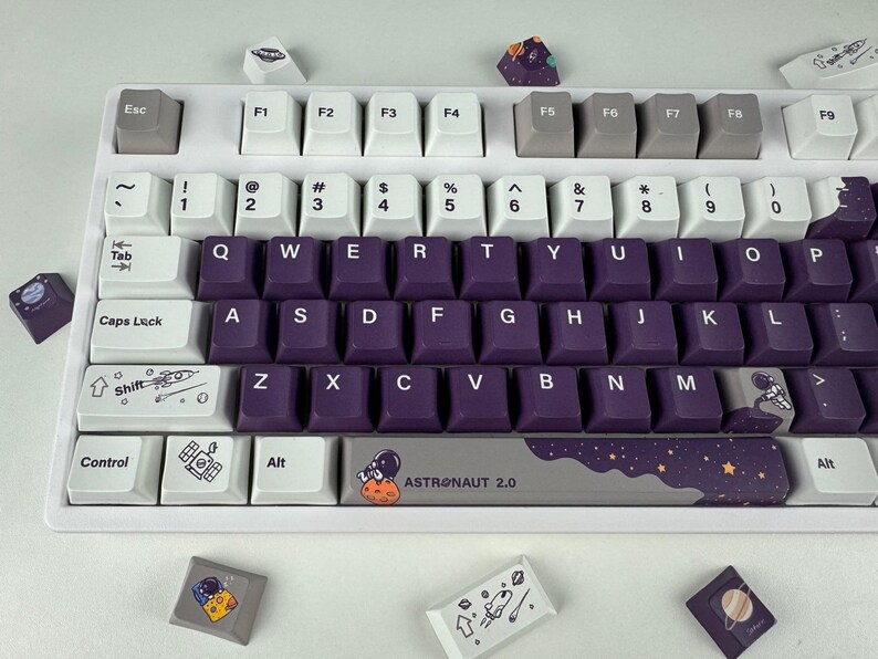 Purple Astrunaut Keycap Set, Cartoon Astronaut Space Theme Keycap Set ...