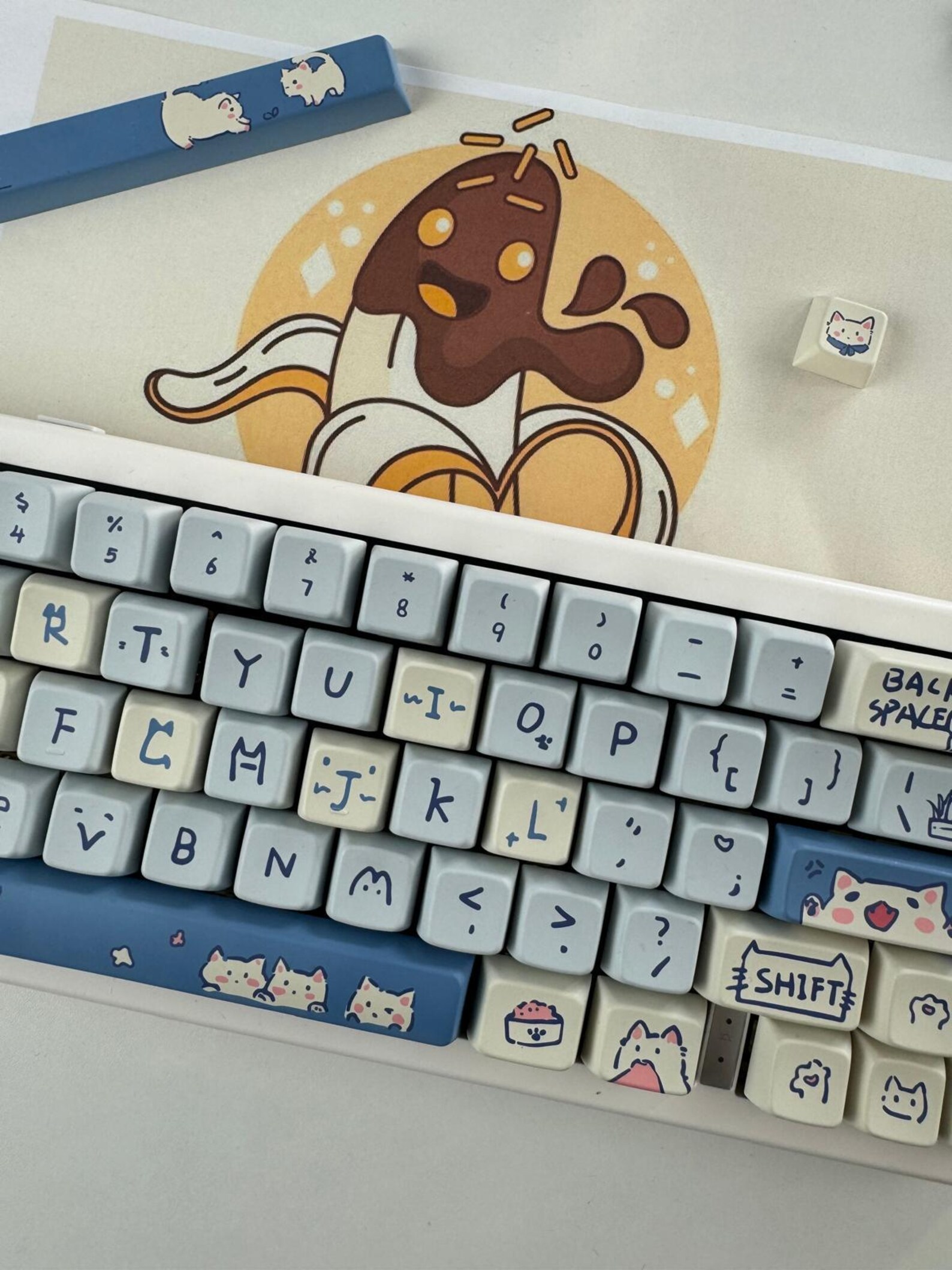 147pcs Cute Cat Keycap Set, Blue and White Keycaps, Animal Keycaps ...