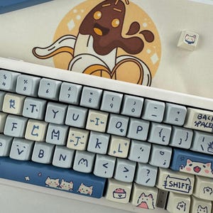 147pcs Cute Cat Keycap Set, Blue and White Keycaps, Animal Keycaps ...