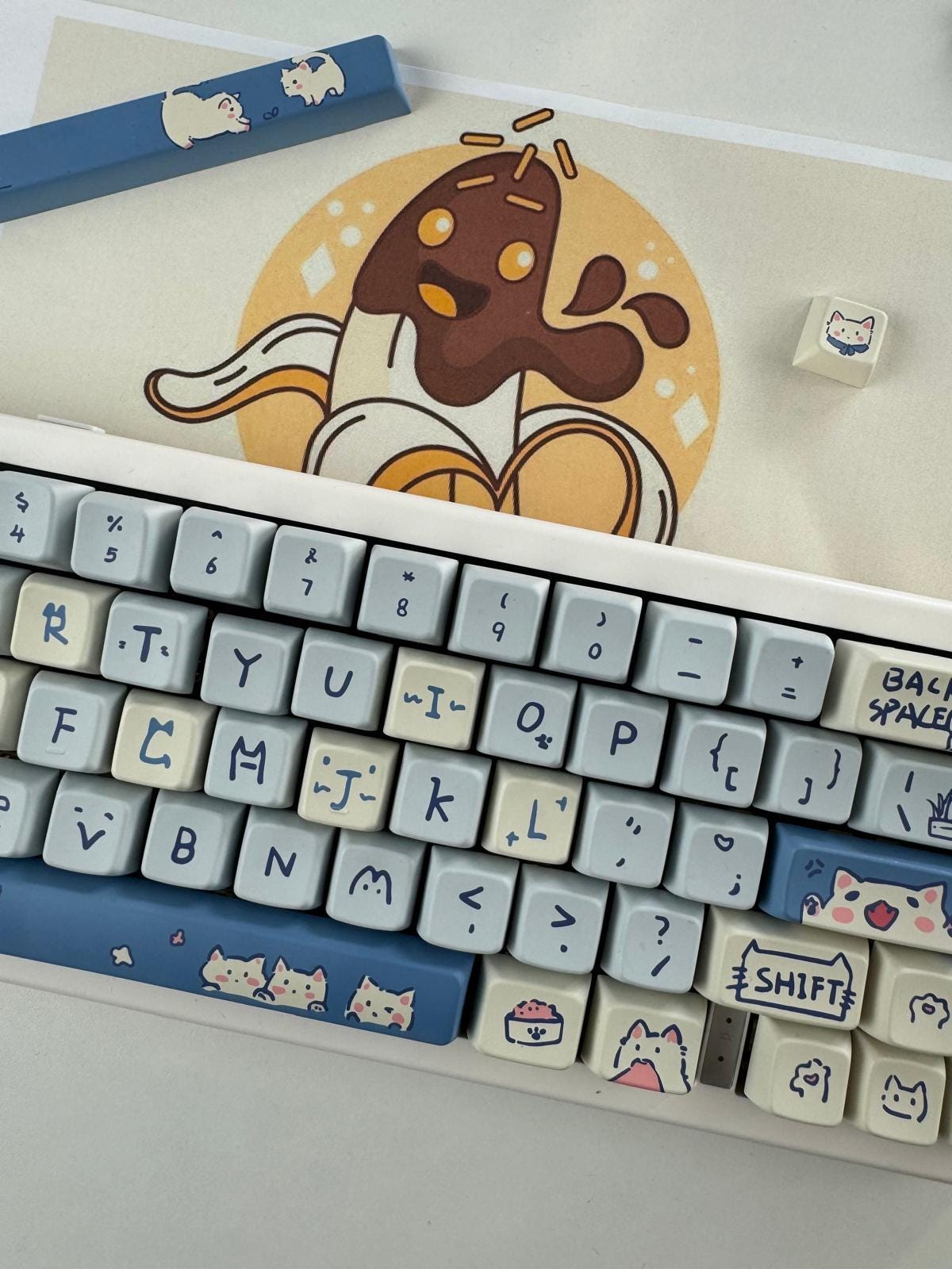 147pcs Cute Cat Keycap Set, Blue and White Keycaps, Animal Keycaps ...