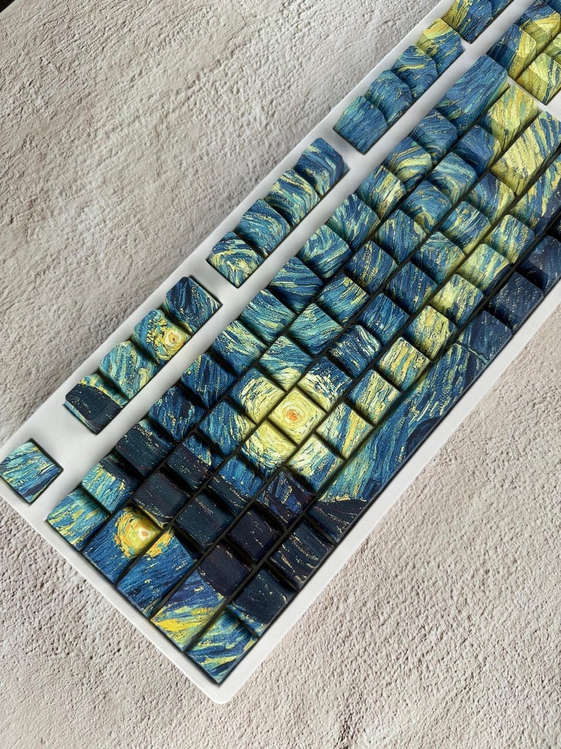 135 Keys Gogh Starry Night Keycap Set, Side Print Backlit Keycaps for ...