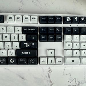 Retro Black & White Keycap Set, Gaming Keycap Set for Mechanical ...