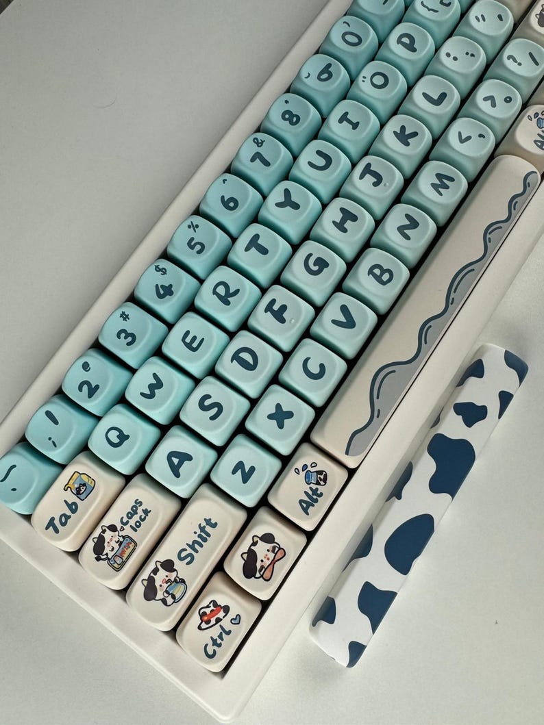 Cute Cow Blue Keycap Set, Milk Cartoon Theme Keycap Set, Mao Profile ...