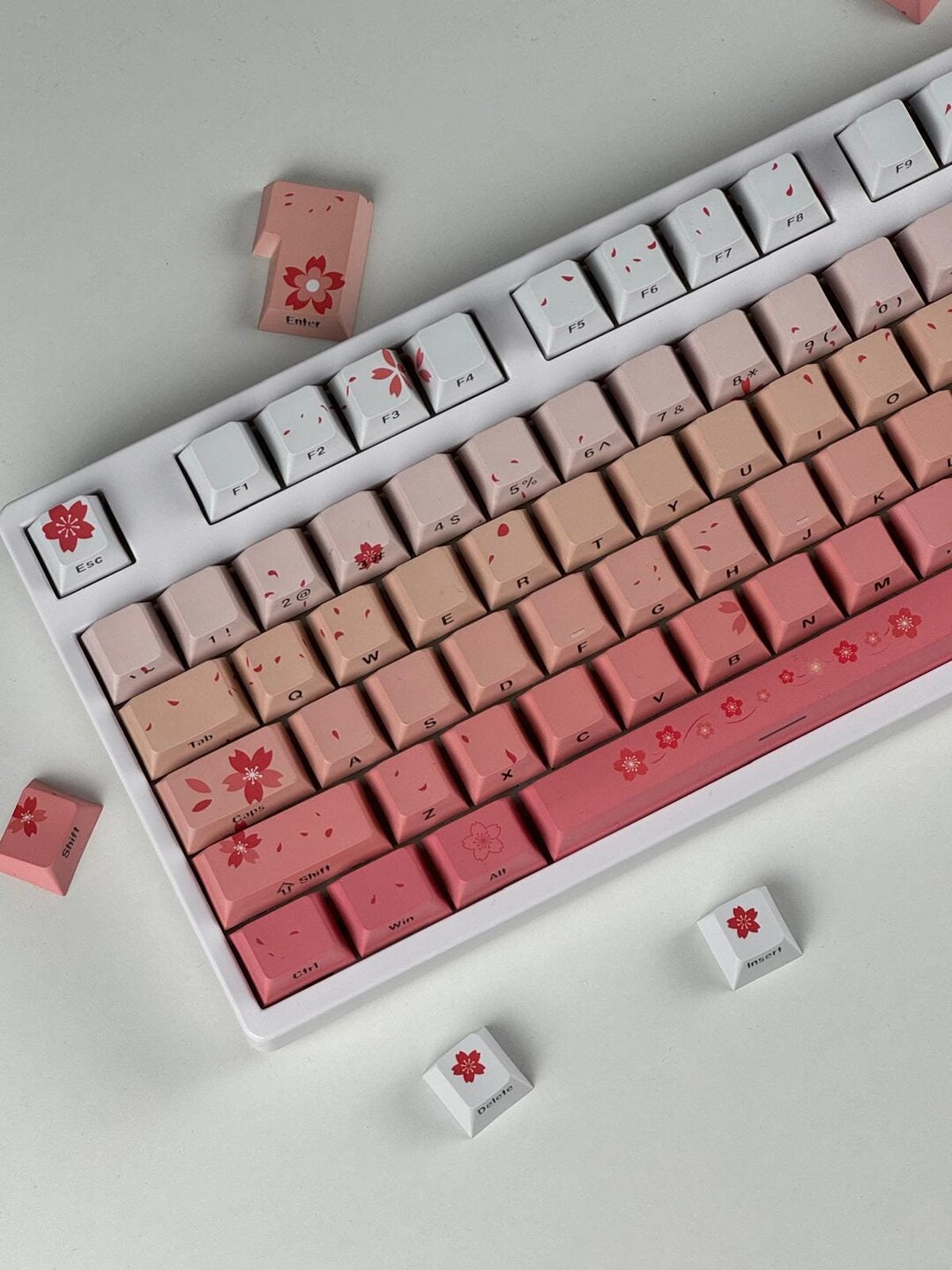 Pink Cherry Blossom Keycap Set, Side Print Backlit Translucent Keycap ...