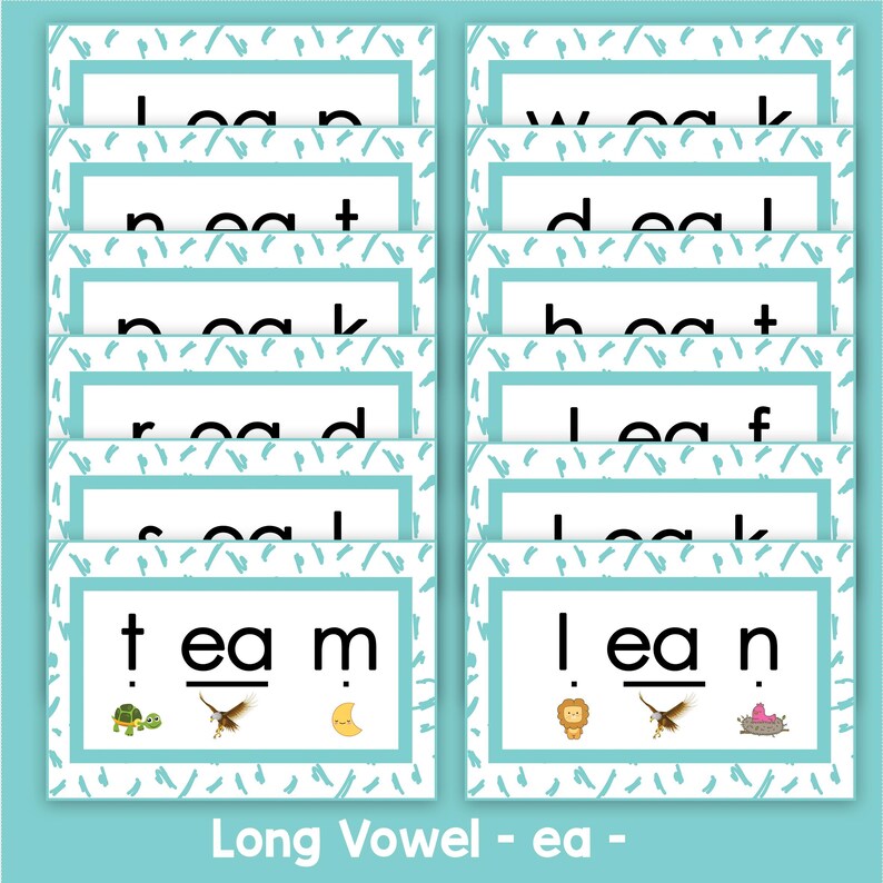 Long Vowel Flashcard | 49 Flashcards - Phonics, Worksheet, Kids ...