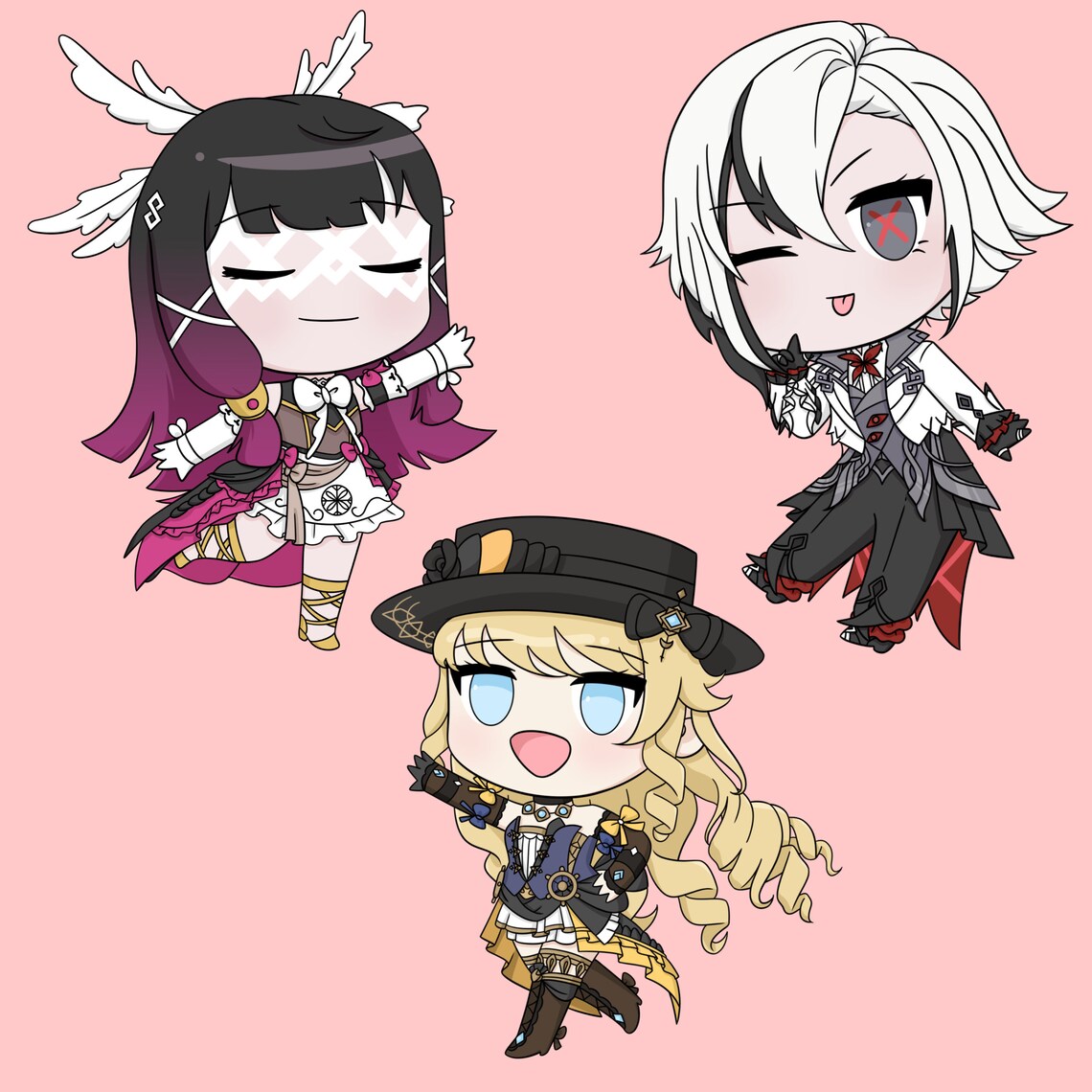 Genshin Chibi Vinyl Stickers Navia, Columbina, Arlecchino Set of 3 - Etsy