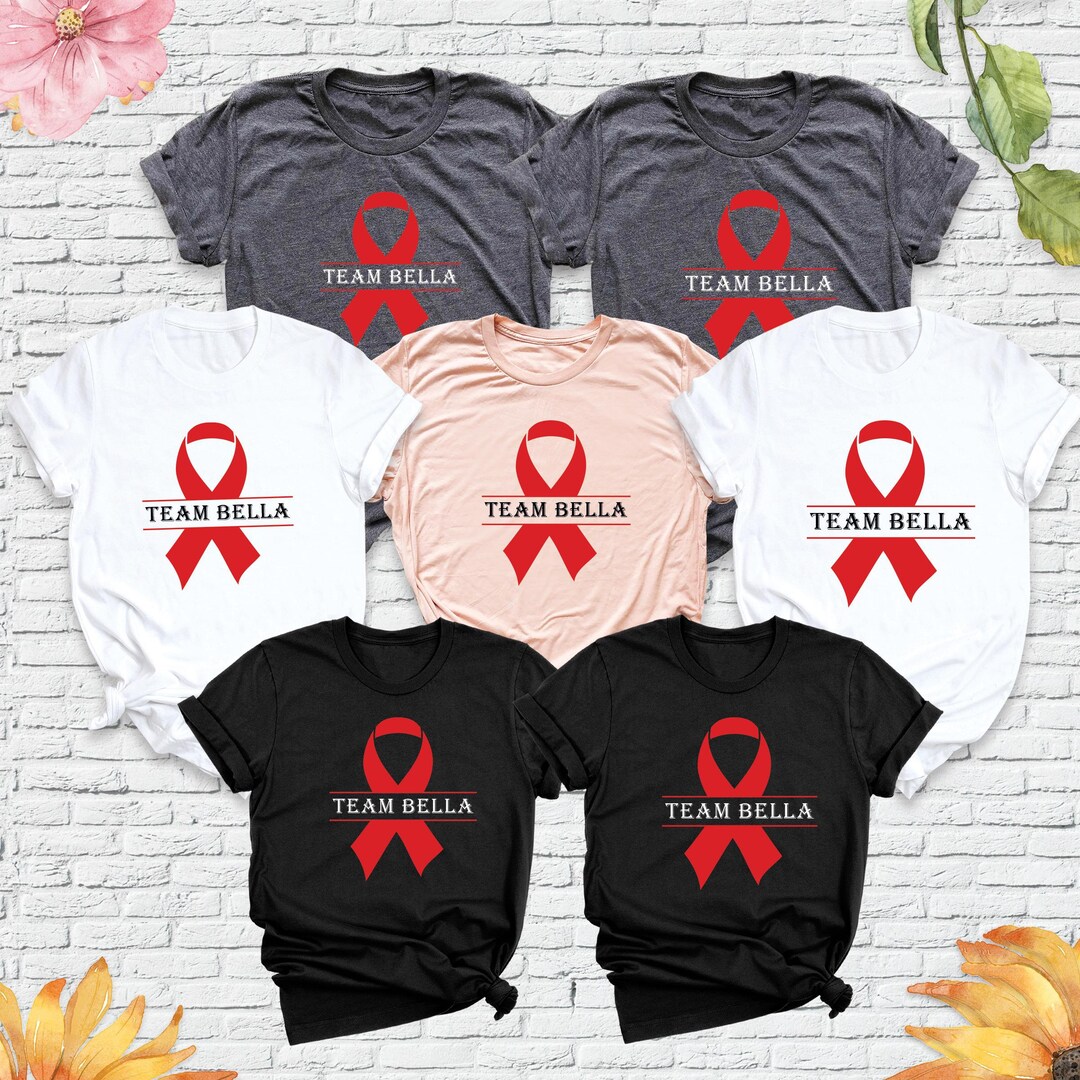 Custom Red Ribbon Team Shirt Blood Cancer Awareness Tee, Support Squad ...