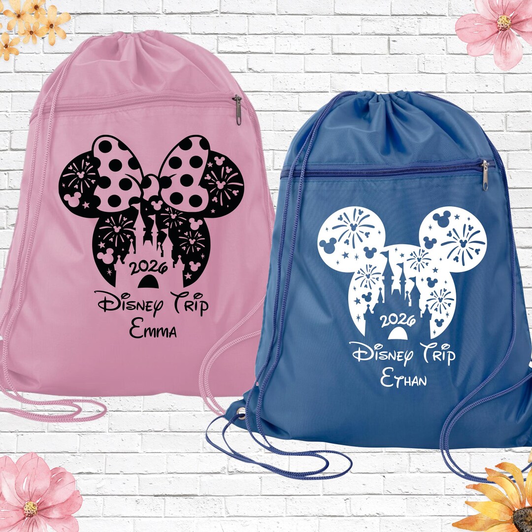 Custom Disney Drawstring Bag Kids 2026 Disney Trip Drawstring Bag ...