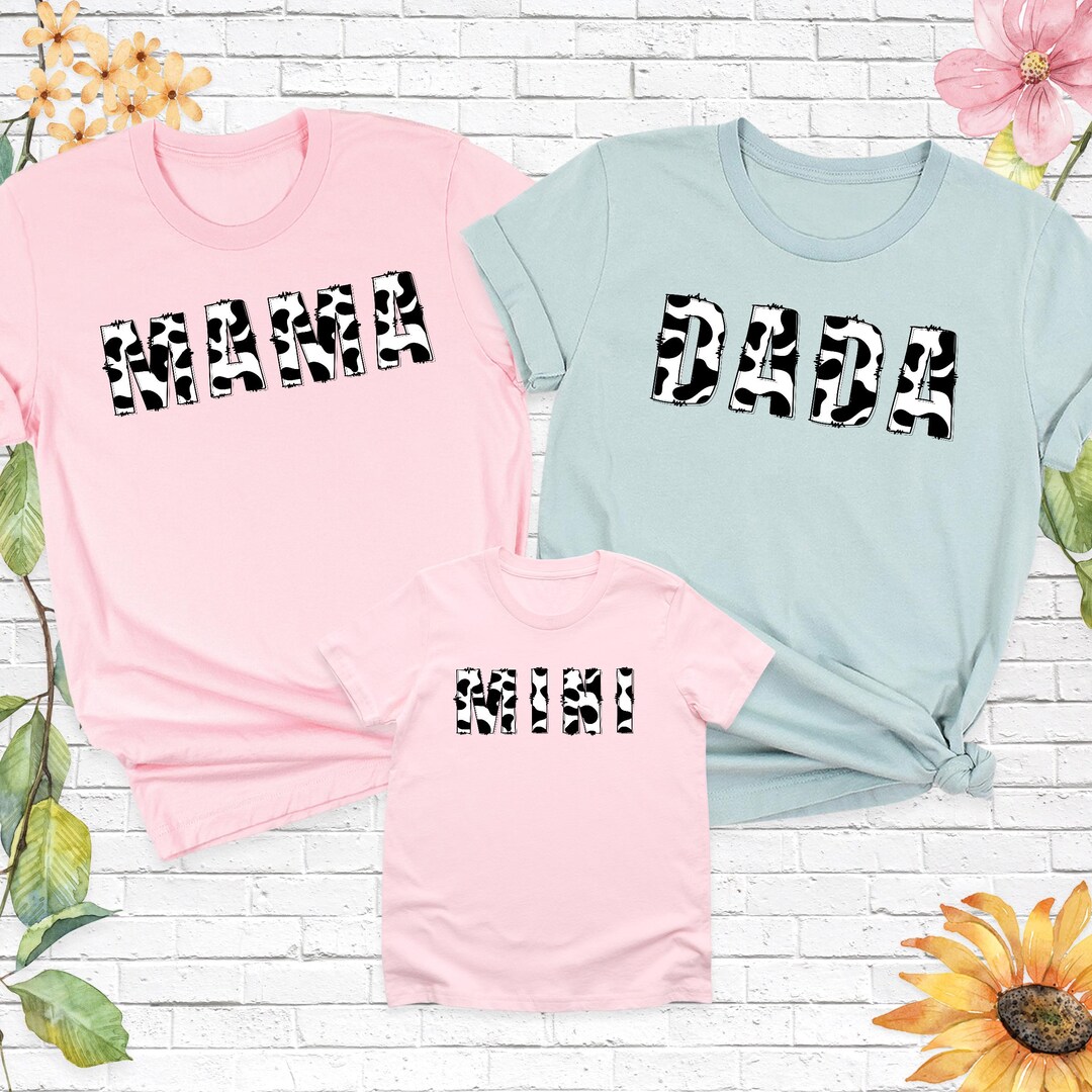 Family Cow Birthday Shirt, Cow Print Mama Dada Baby Tee, Custom Cow One ...