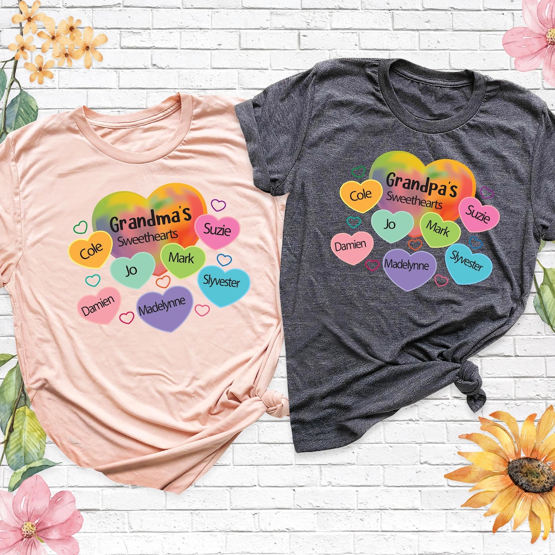 Grandma Grandpa Tee Shirt With Grandkids Names, Custom Grandparents Tee ...