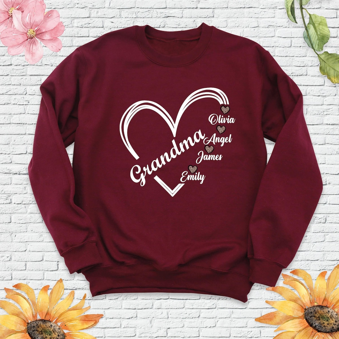 Custom Grandma Grandkids Name Heart Sweatshirt, Mothers Day Granny Long ...