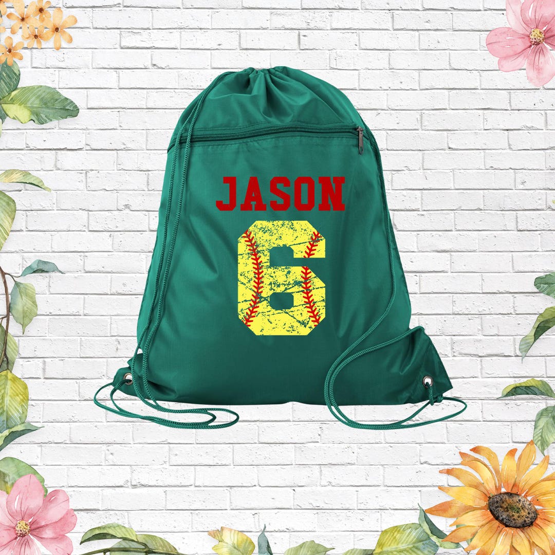 Custom Softball Team Drawstring Backpack Bag, Softball Number Bag ...