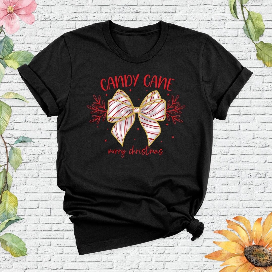 Merry Christmas Candy Cane Shirts, Coquette Bow Christmas Tee, Woman ...