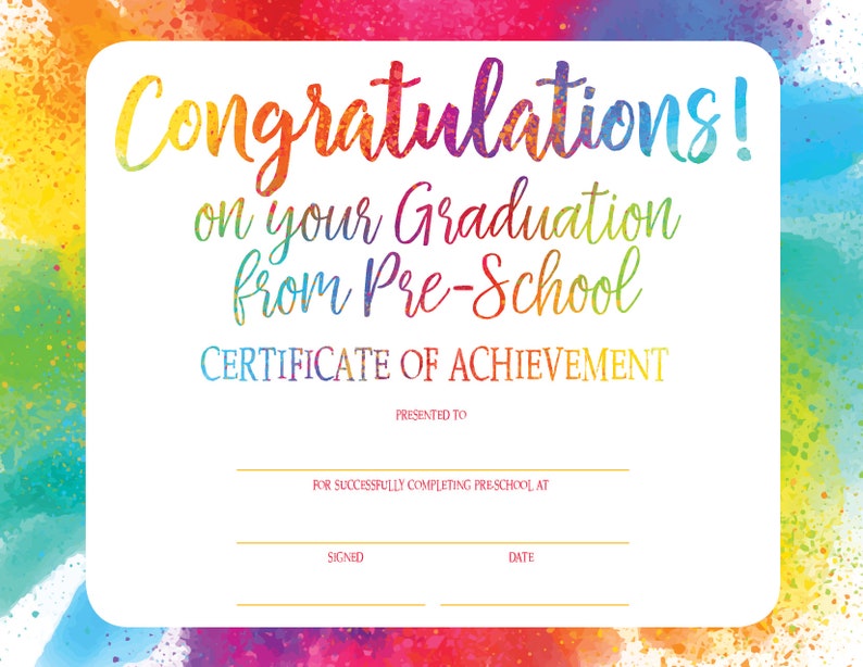 Pre-school Graduation Certificate of Achievement - Etsy