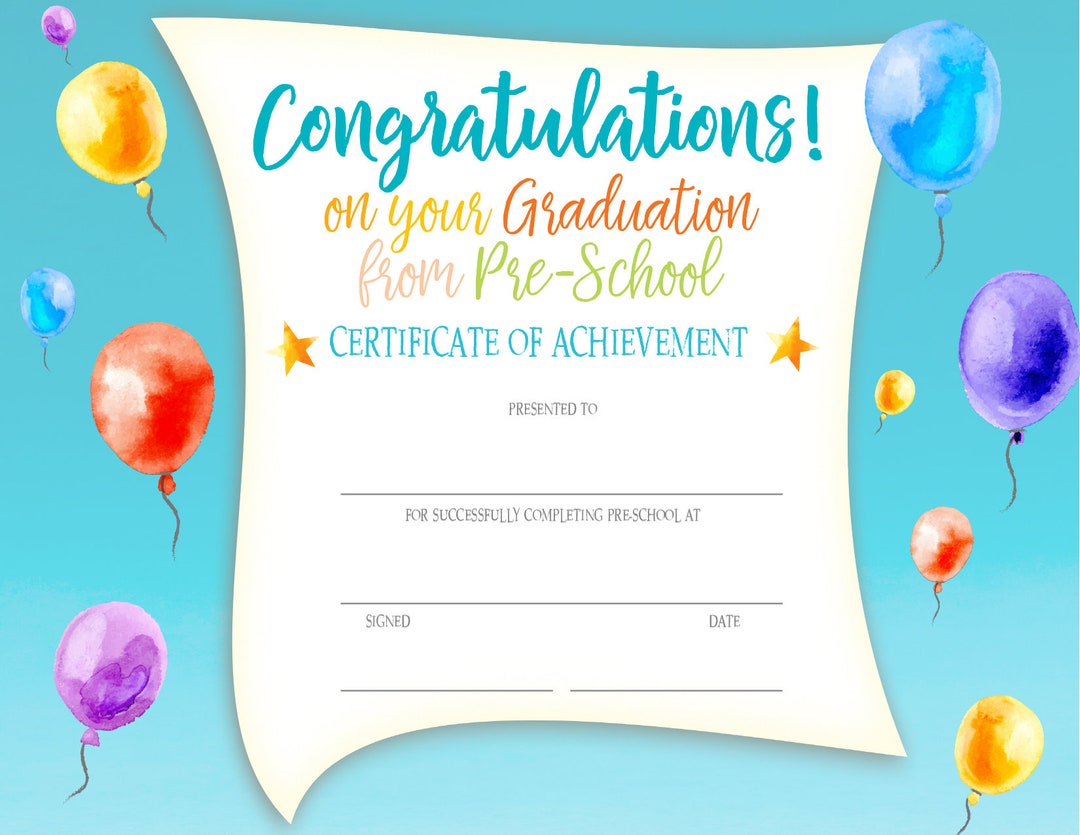 Pre-school Graduation Certificate of Achievement - Etsy