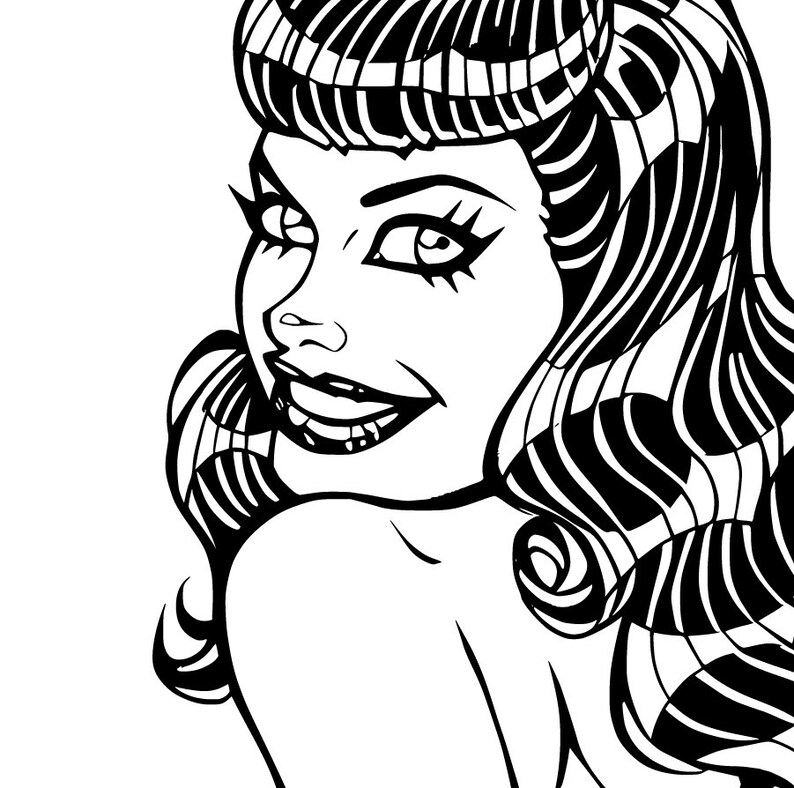 DXF,SVG, Tattoo Design, Bettie Page Artwork, Pinup Girl, Retro, Digital ...