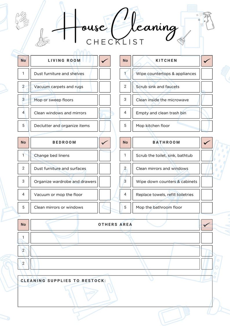 Cleaning Checklist Template | Digital Home Organization Planner - Etsy